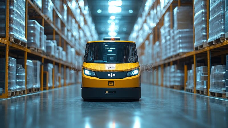 AGVs Operating in a Warehouse Environment Maneuvering between Stacked ...