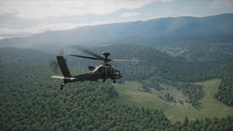 AH-64D Apache Longbow Military Attack Helicopter Flying at Low Altitude ...