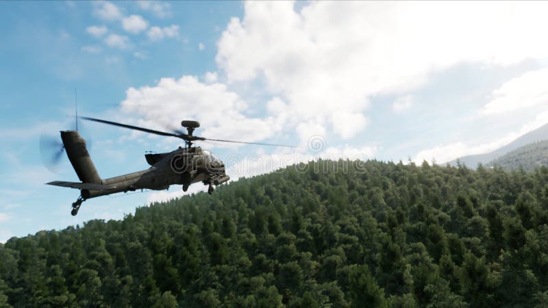 AH-64D Apache Longbow Military Attack Helicopter Flying at Low Altitude ...