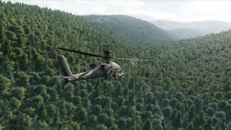 AH-64D Apache Longbow Military Attack Helicopter Flying at Low Altitude ...
