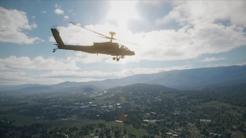 AH-64D Apache Longbow Military Attack Helicopter Flying at Low Altitude ...