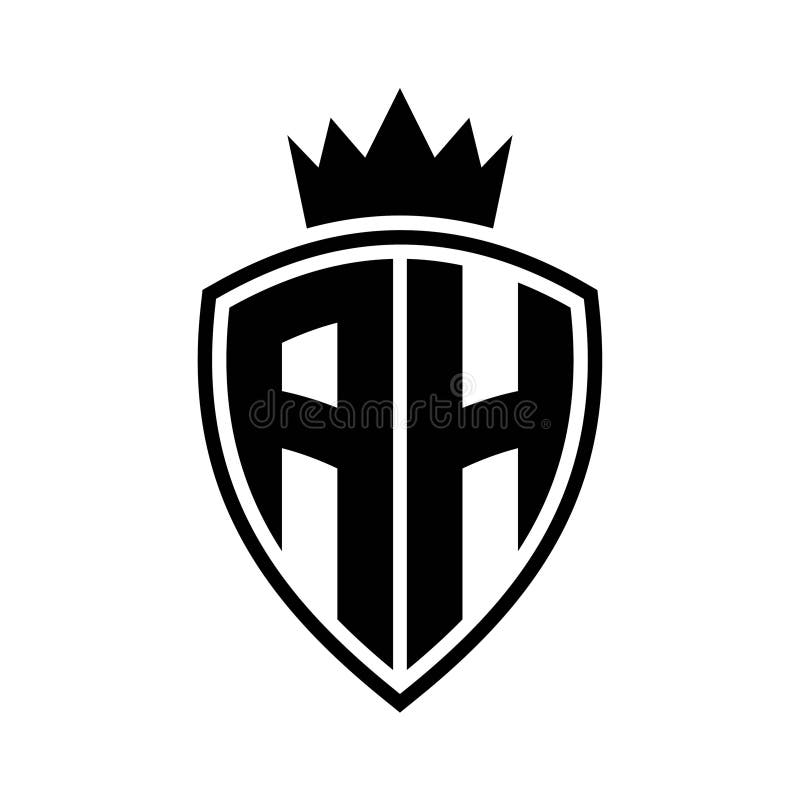 AH Letter Monogram Shield and Crown Outline Shape with Black and White ...