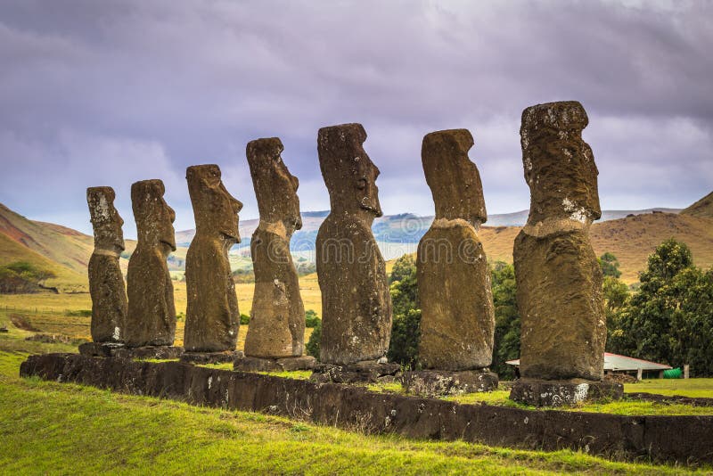Ahu Akivi, Easter Island - July 11, 2017: Moai Altar of Ahu Akivi Stock ...