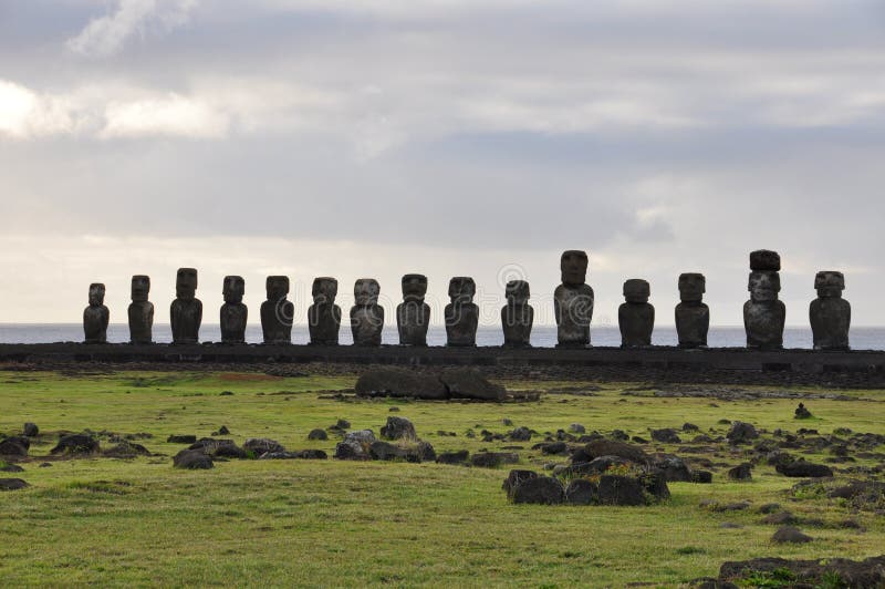 View of 15 Moais, Ahu Tongariki, Easter Island, Chile Stock Image ...