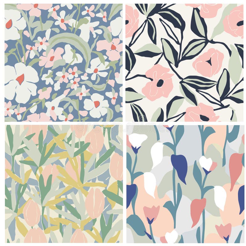 Vector Scandinavian Flower Illustration Seamless Repeat Pattern Stock ...