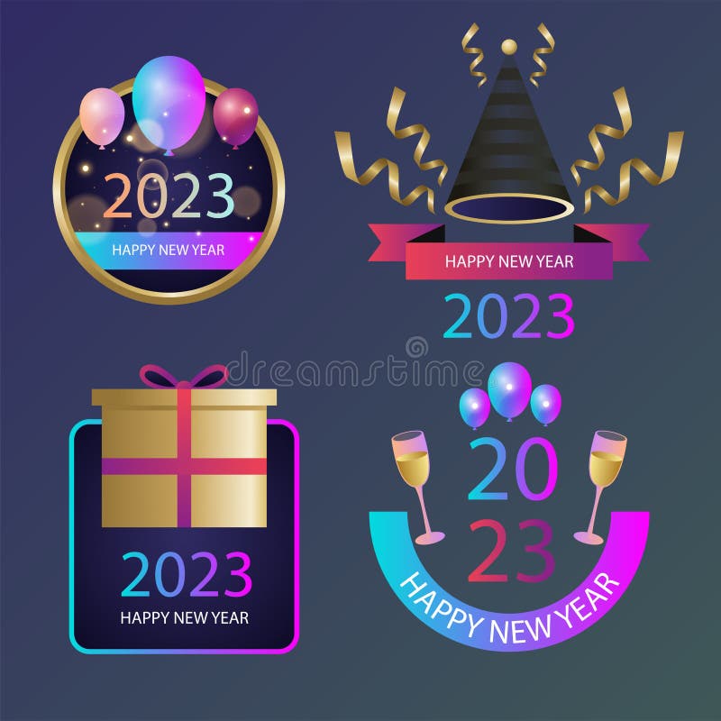 New Year Celebration Label Collections, Happy New Year 2023, Stock ...