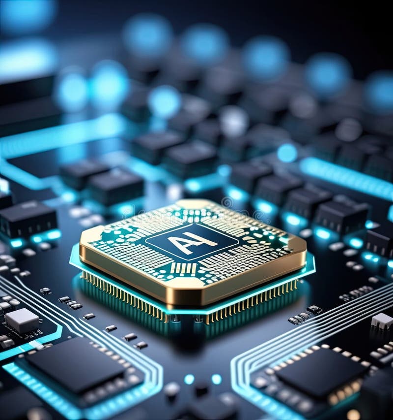 AI microchip on a PCB stock illustration. Illustration of terminator ...