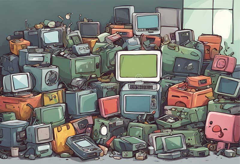 Non-functional Electronic Waste, Unusable Parts and Components Stacked ...