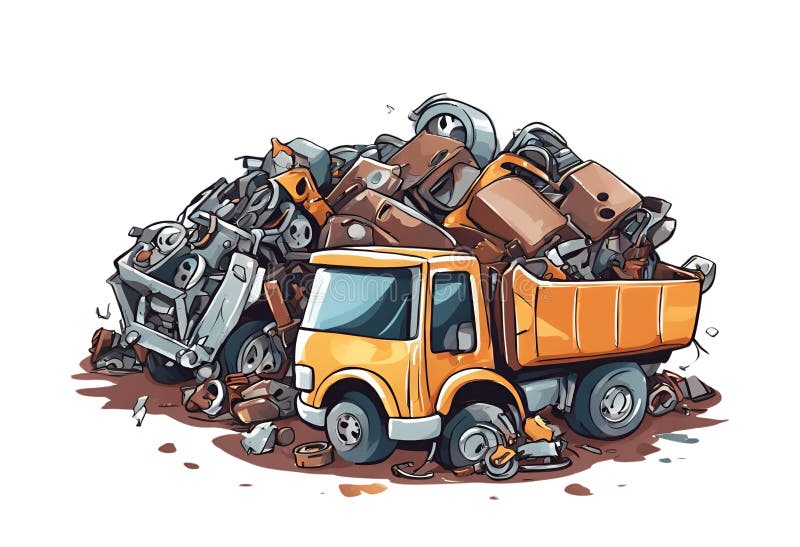 Metal Waste Waiting To Be Recycled for Reuse in Manufacturing.Cartoon ...
