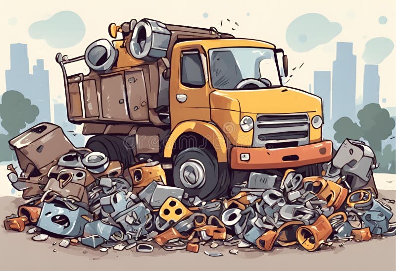 Metal Waste Waiting To Be Recycled for Reuse in Manufacturing.Cartoon ...
