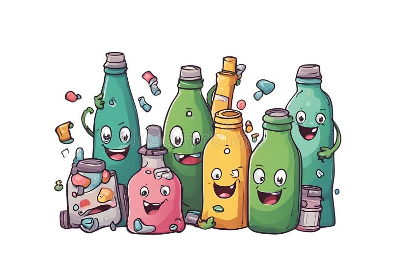 Plastic Waste Waiting To Be Recycled for Reuse .Cartoon Abstract Art.AI ...