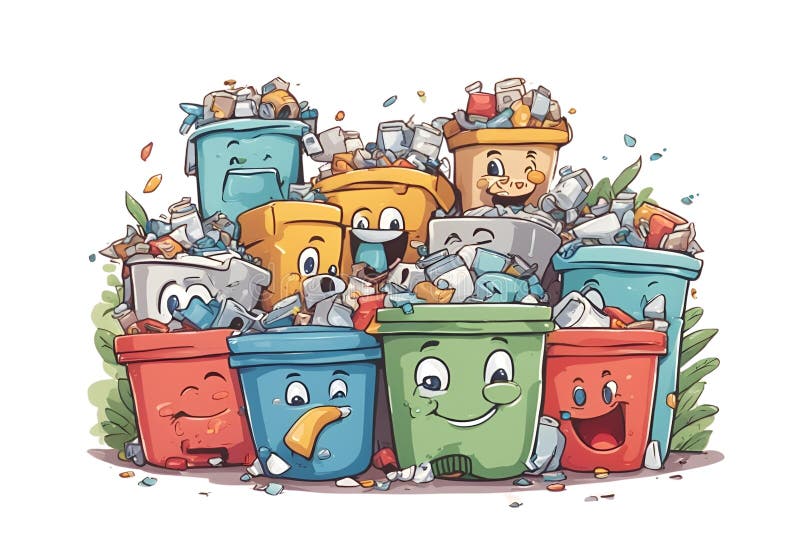 Plastic Waste Waiting To Be Recycled for Reuse.Cartoon Abstract Art .AI ...