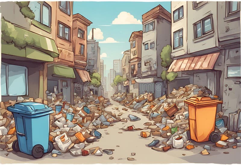 Community Deteriorated and Littered with Trash.Cartoon Abstract Art.AI ...