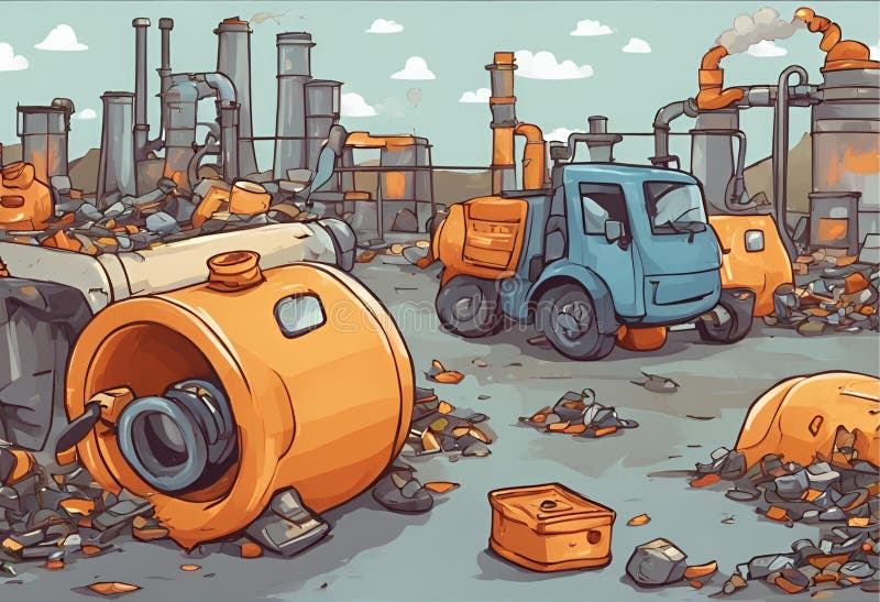 Metal Waste Waiting To Be Recycled for Reuse in Manufacturing.Cartoon ...