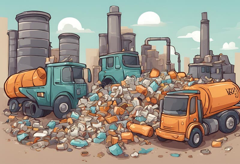 Metal Waste Waiting To Be Recycled for Reuse in Manufacturing.Cartoon ...