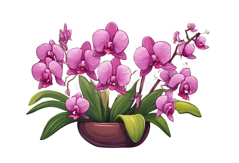 Potted Orchid with Vibrant Blossoms.Cartoon Abstract Art.AI Generated ...