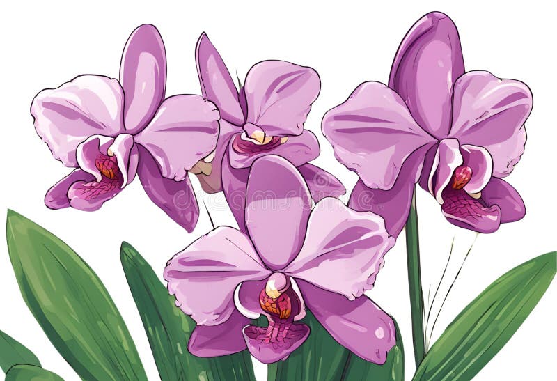 Potted Orchid with Vibrant Blossoms.Cartoon Abstract Art.AI Generated ...