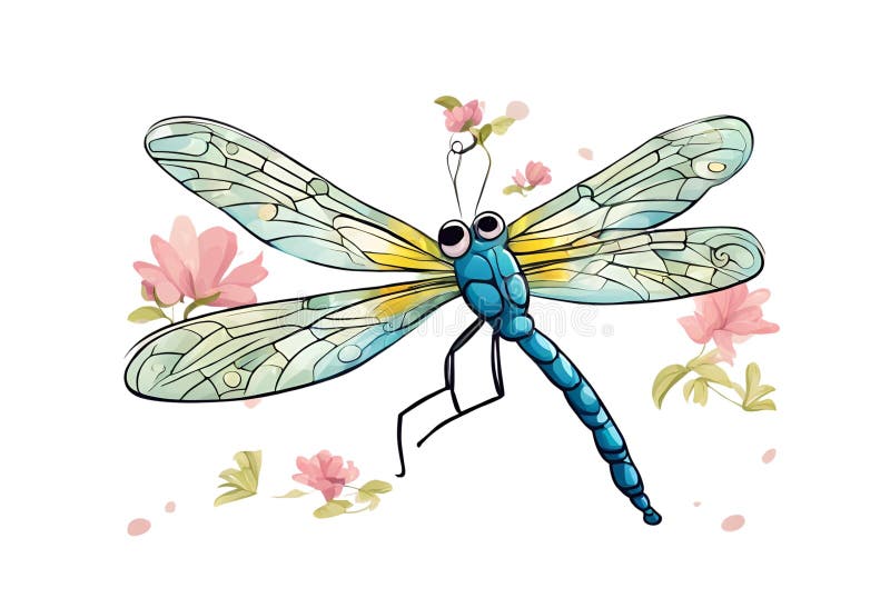 One Blue Dragonfly Insect Alone.Cartoon Abstract Art.AI Generated Stock ...