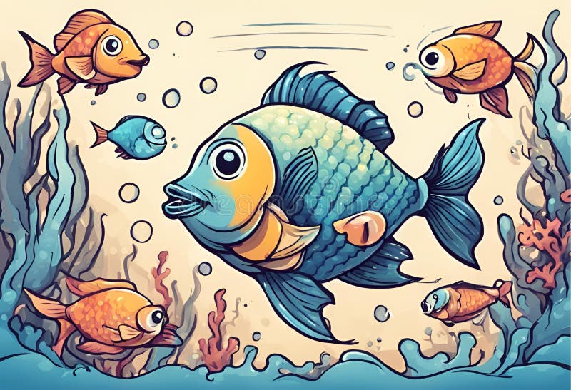 Many Fish Swimming Back and Forth.Cartoon Abstract Art.AI Generated ...
