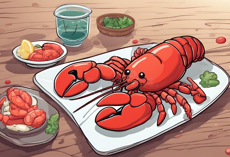 Lobster on Plate Deliciously Fresh Seafood, a Culinary Delight.Cartoon ...