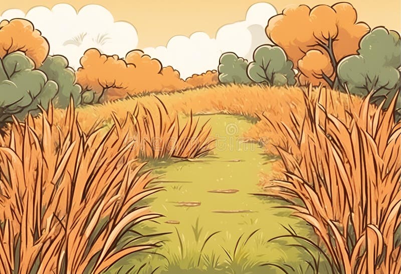 Orange Grassy Forest Trail Background.Cartoon Abstract Art. Stock ...