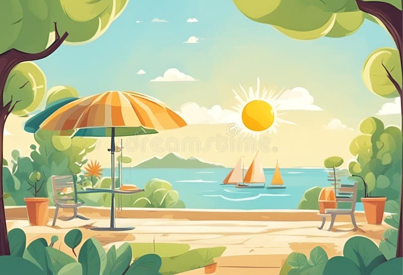 Summer Seaside Restaurant and Lounging.Cartoon Abstract Art.AI ...