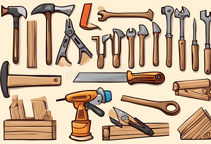Steel Craftsman Tools Hung Orderly.Cartoon Abstract Art.AI Generated ...