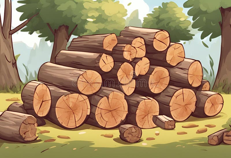 Winter Firewood Stack Ready.Cartoon Abstract Art.AI Generated Stock ...