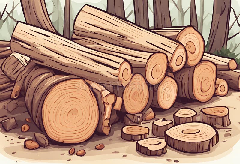 Large Stack of Firewood Neatly Piled.Cartoon Abstract Art.AI Generated ...