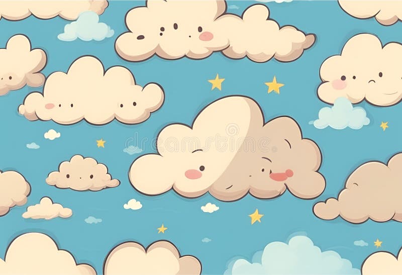 Sky Filled with Fluffy Clouds.Cartoon Abstract Art.AI Generated Stock ...