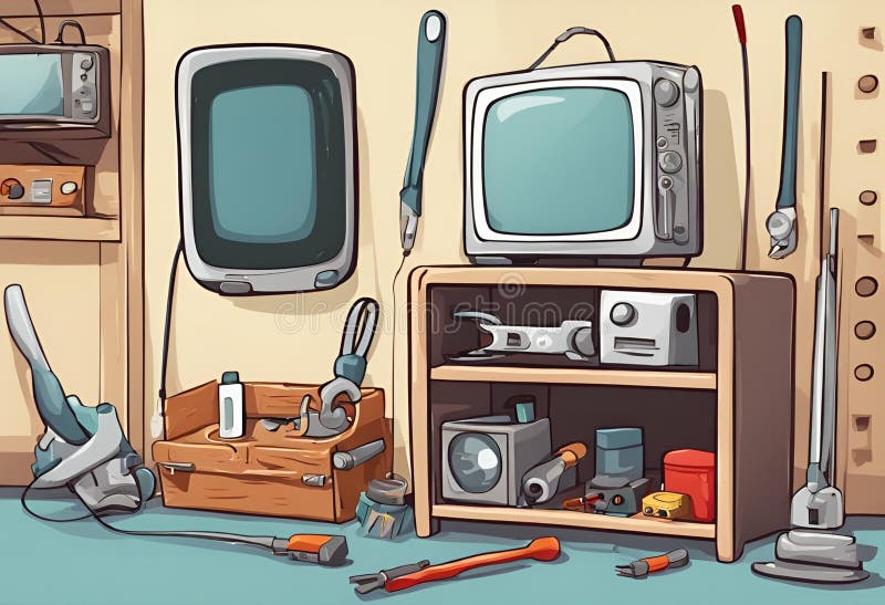 Old Appliances Waiting for Repair.Cartoon Abstract Art.AI Generated ...