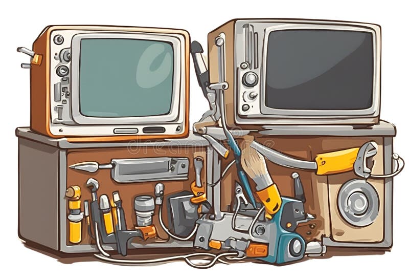 Old Appliances Waiting for Repair.Cartoon Abstract Art.AI Generated ...