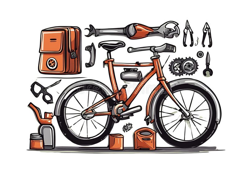 Bicycle Repair Tools and Equipment.Cartoon Abstract Art.AI Generated ...