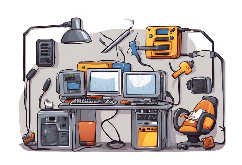 Workbench for Electronic Repair Tools.Cartoon Abstract Art.AI Generated ...