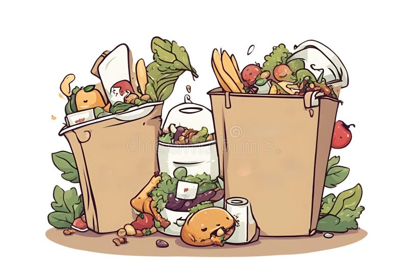 Household Food Waste Overflowing daily.Cartoon Abstract Art.AI ...