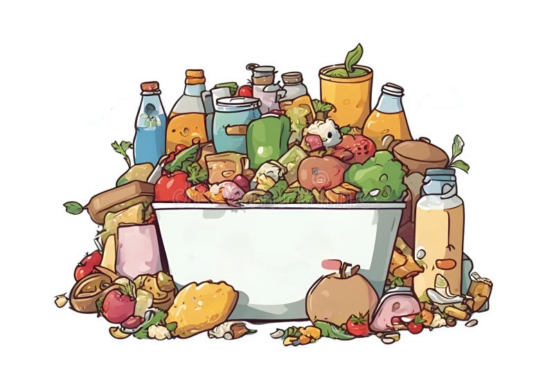 Household Food Waste Overflowing daily.Cartoon Abstract Art.AI ...