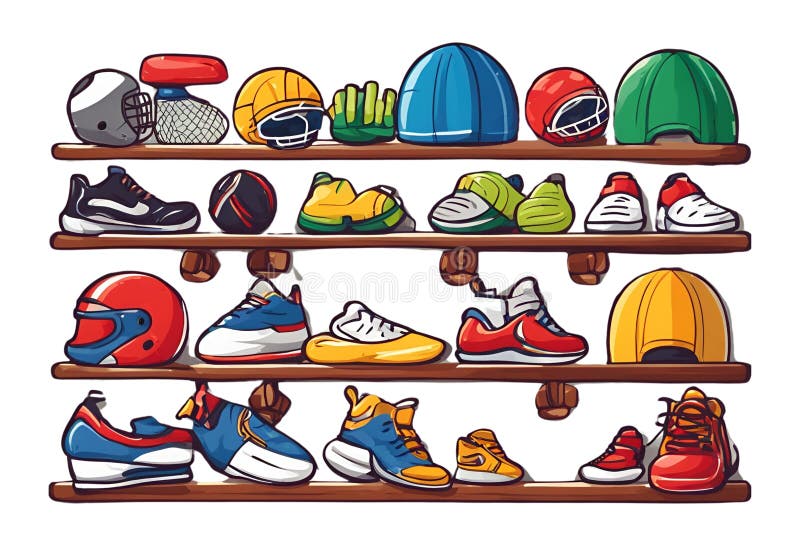 Shelf Full of Sports Equipment.Cartoon Abstract Art.AI Generated Stock ...