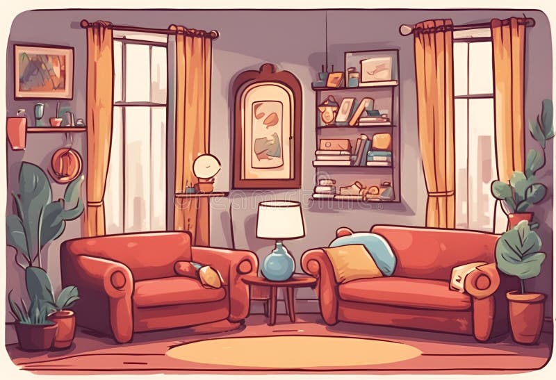 Brightly Colored Living Room Decor.Cartoon Abstract Art.AI Generated ...