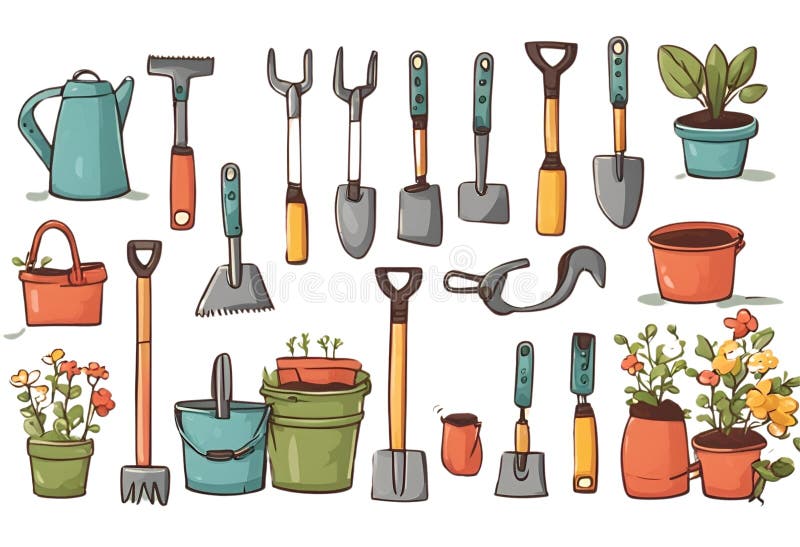 Garden Tools for Planting and Maintenance.Cartoon Abstract Art.AI ...