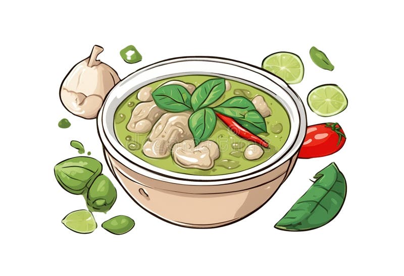 Spicy Green Curry with Rich, Aromatic Flavors.Cartoon Abstract Art.AI ...
