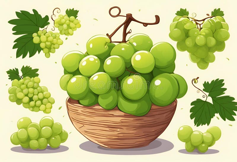 Fresh Delicious Green Grapes.Cartoon Abstract Art.AI Generated Stock ...