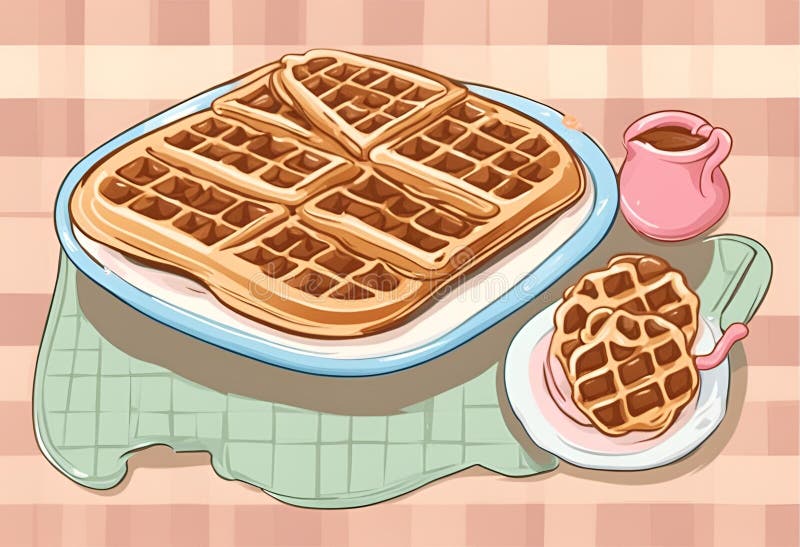 Delicious Crispy Flavorful Waffles.Cartoon Abstract Art.AI Generated ...