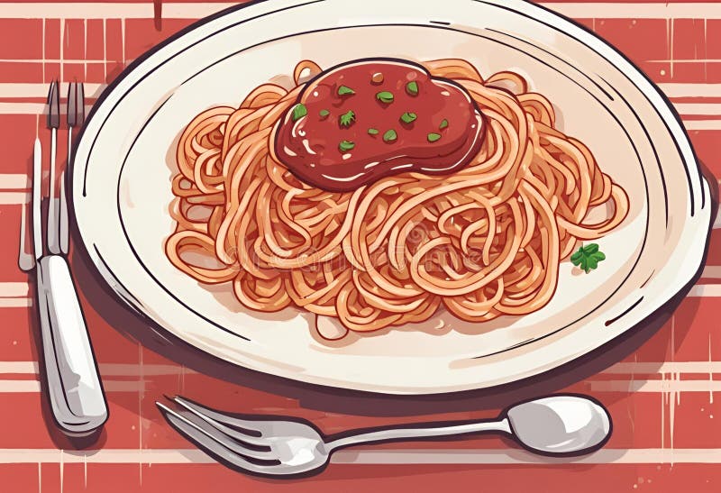 Spaghetti with Rich, Savory Tomato Sauce, Classic Italian.Cartoon ...