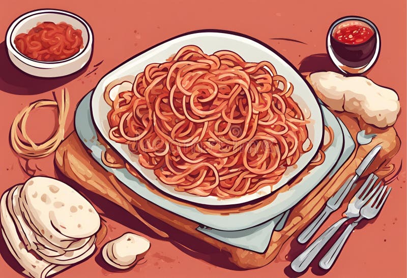 Spaghetti with Rich, Savory Tomato Sauce, Classic Italian.Cartoon ...