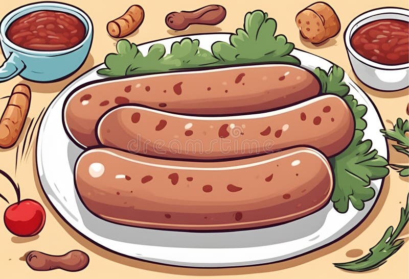 Premium Pork Sausages, High-quality, Juicy, and Flavorful.Cartoon ...