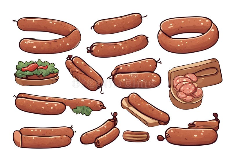 Premium Pork Sausages, High-quality, Juicy, and Flavorful.Cartoon ...