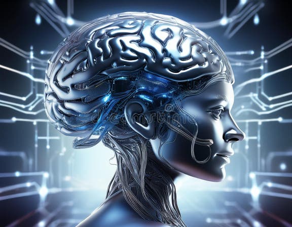 AI Agent. Artificial Brain. Neural Network Glowing with Cold Blue ...