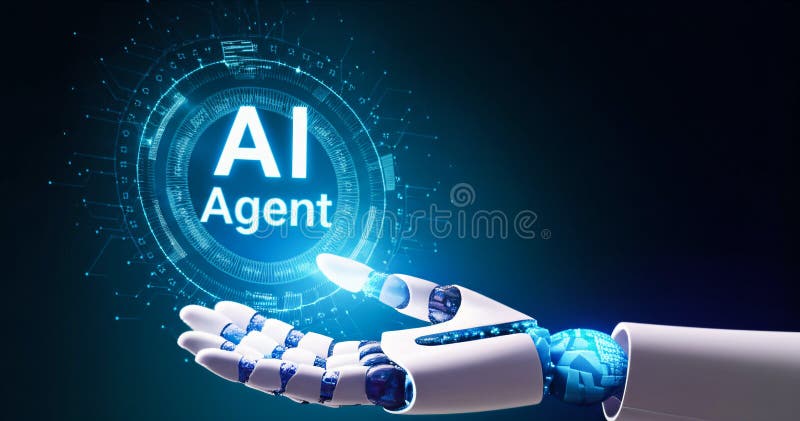 AI Agent Concept with Robotic Hand and Light Stock Illustration ...