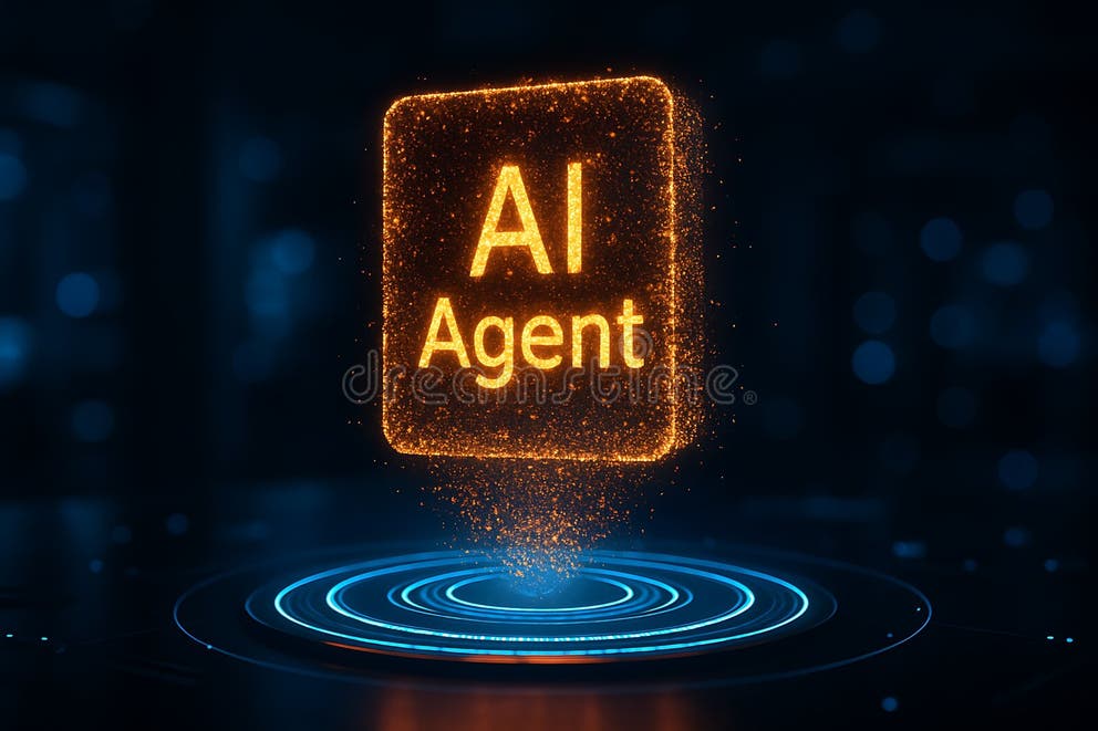 Ai agent glowing cube stock illustration. Illustration of digital ...