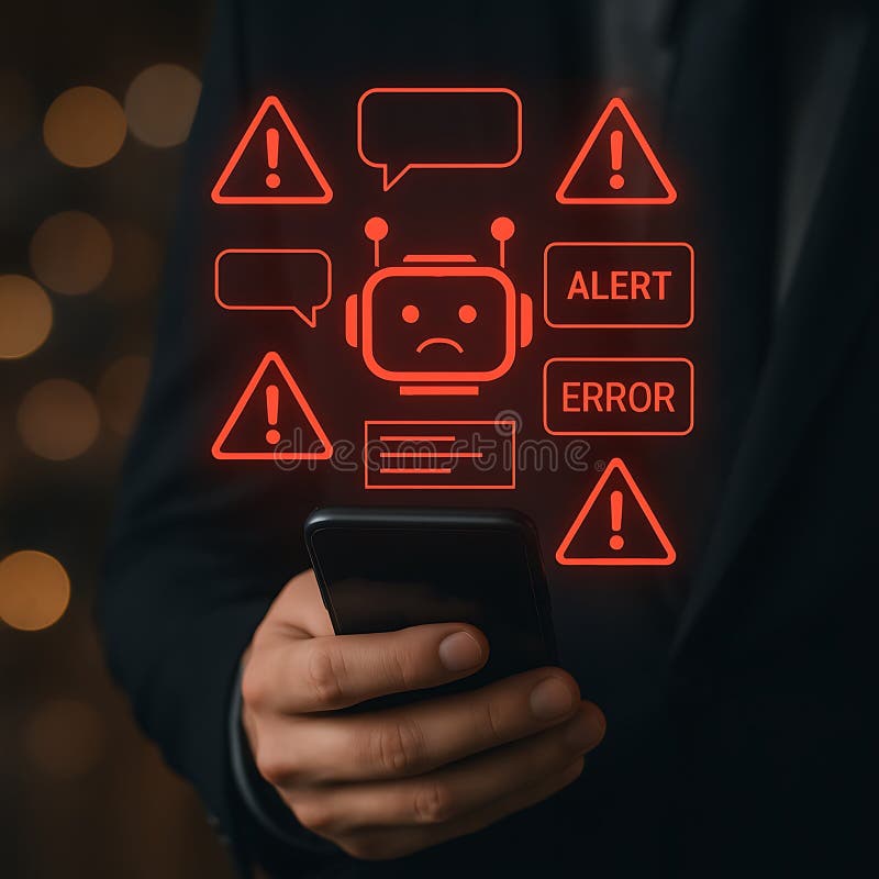 AI Alert: Smartphone User with Error Notification Stock Illustration ...